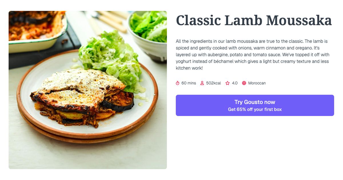 Classic Lamb Moussaka (60 mins) | Gousto Recipe Search