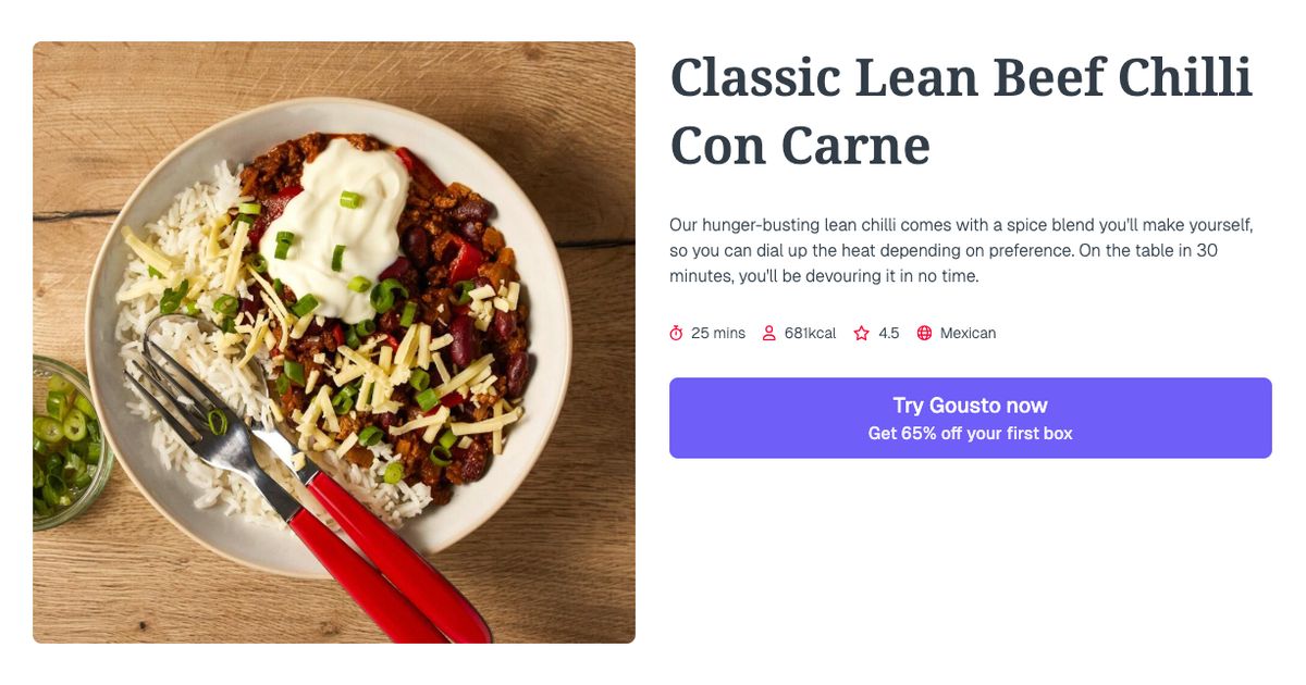 Classic Lean Beef Chilli Con Carne (25 mins) | Gousto Recipe Search