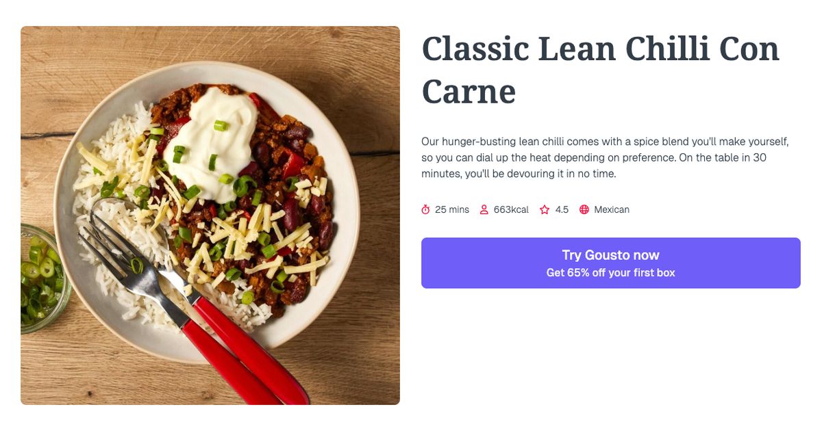 Classic Lean Chilli Con Carne (25 mins) | Gousto Recipe Search