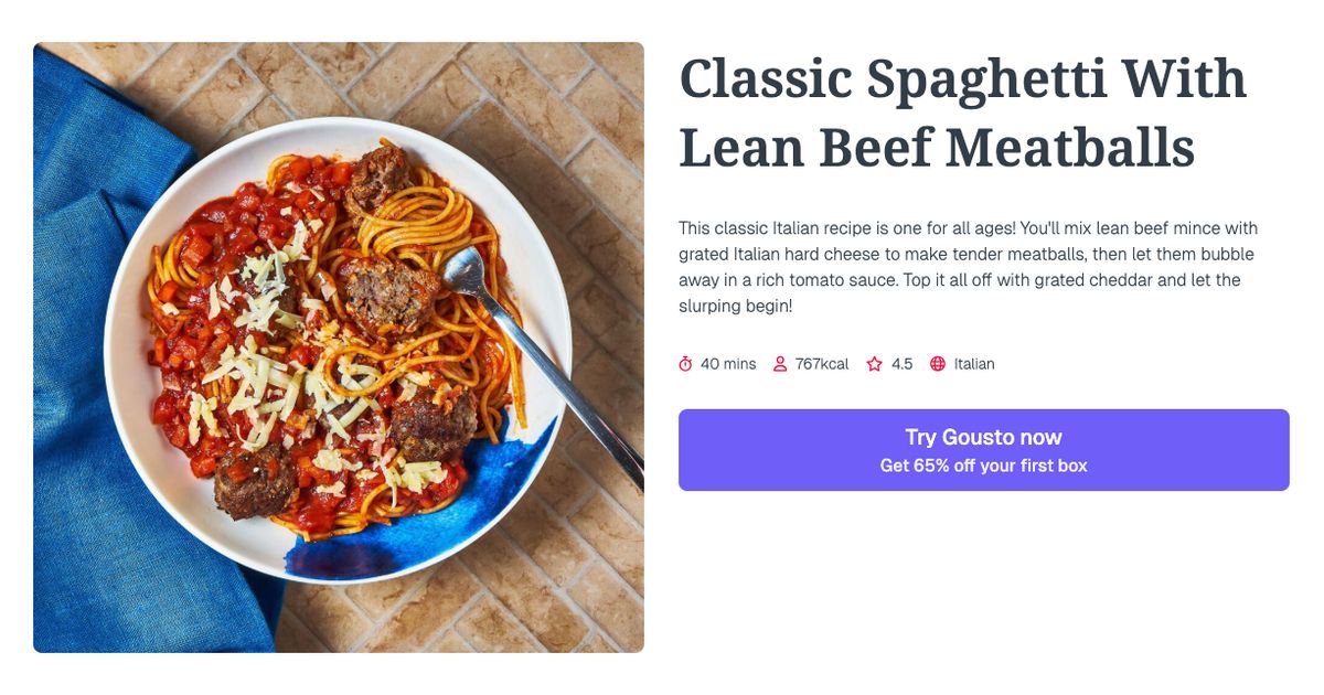 Classic Spaghetti With Lean Beef Meatballs (40 mins) | Gousto Recipe Search