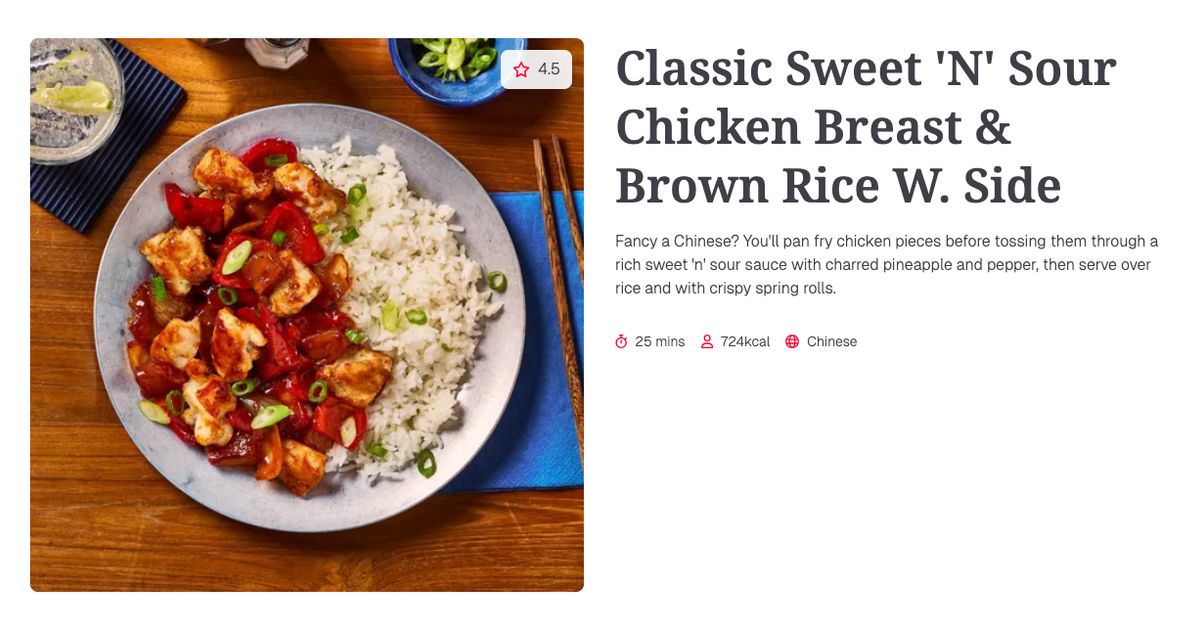 Classic Sweet 'N' Sour Chicken Breast & Brown Rice W. Side (25 mins ...