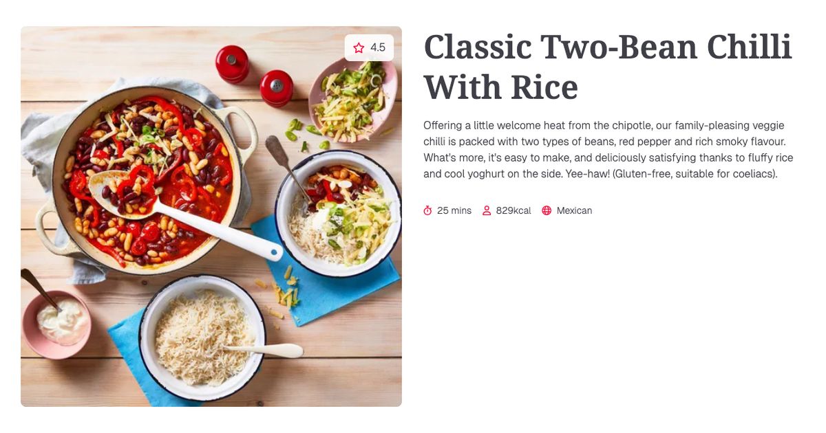 Classic Two-Bean Chilli With Rice (25 mins) | Gousto Recipe Search