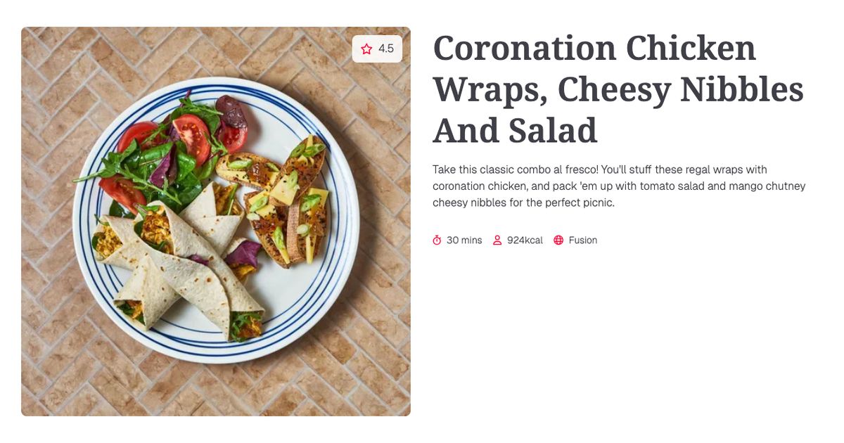 Coronation Chicken Wraps, Cheesy Nibbles And Salad (30 mins) | Gousto ...