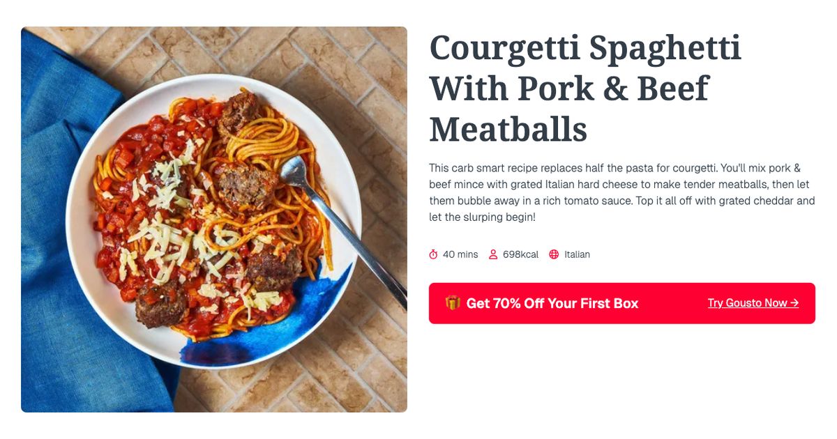 Courgetti Spaghetti With Pork & Beef Meatballs (40 mins) | Gousto ...