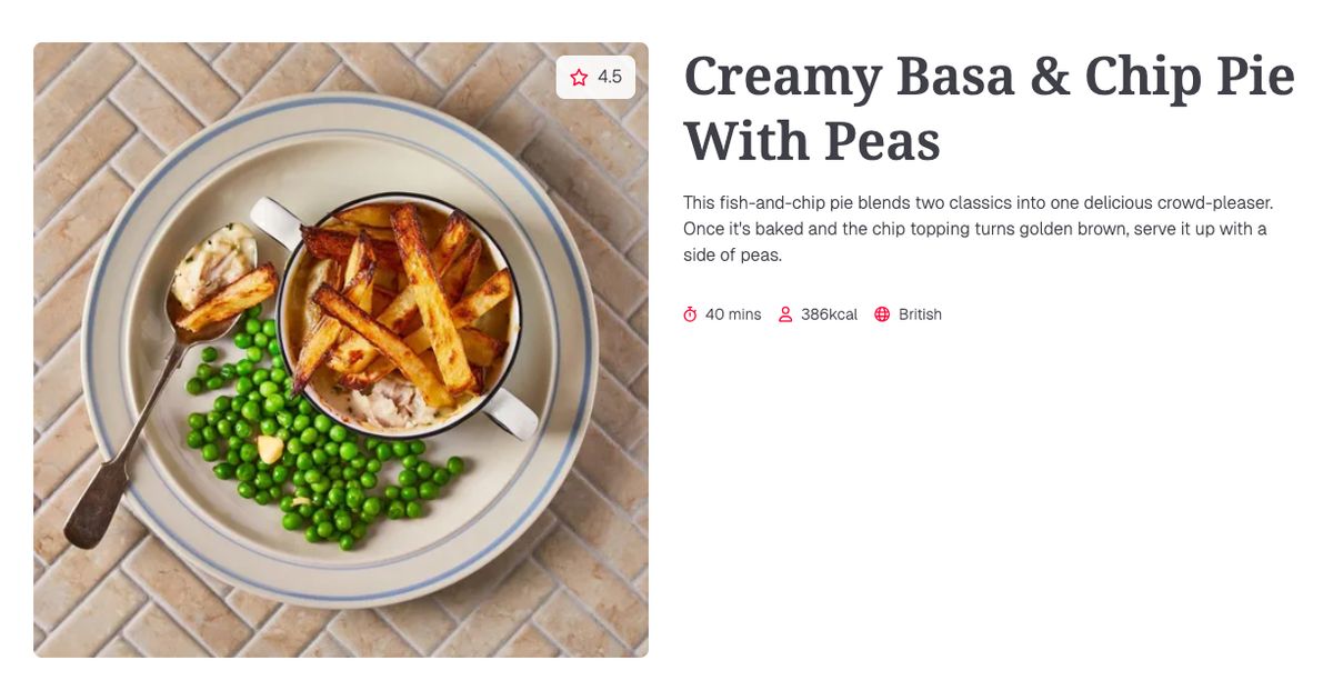 Creamy Basa & Chip Pie With Peas (40 mins) | Gousto Recipe Search