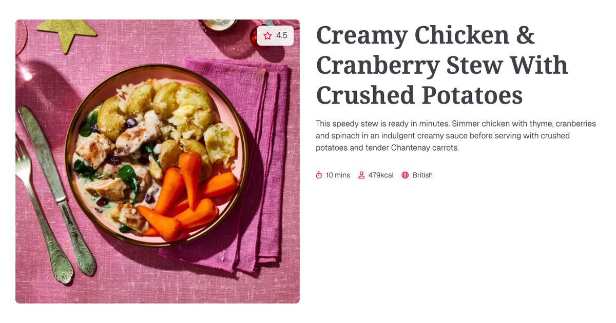 Creamy Chicken & Cranberry Stew With Crushed Potatoes (10 mins ...