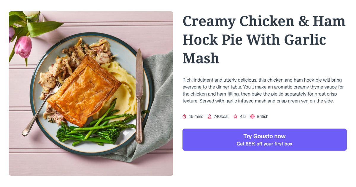 Creamy Chicken & Ham Hock Pie With Garlic Mash (45 mins) | Gousto ...