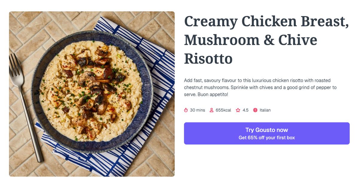 Creamy Chicken Breast, Mushroom & Chive Risotto (30 mins) | Gousto ...