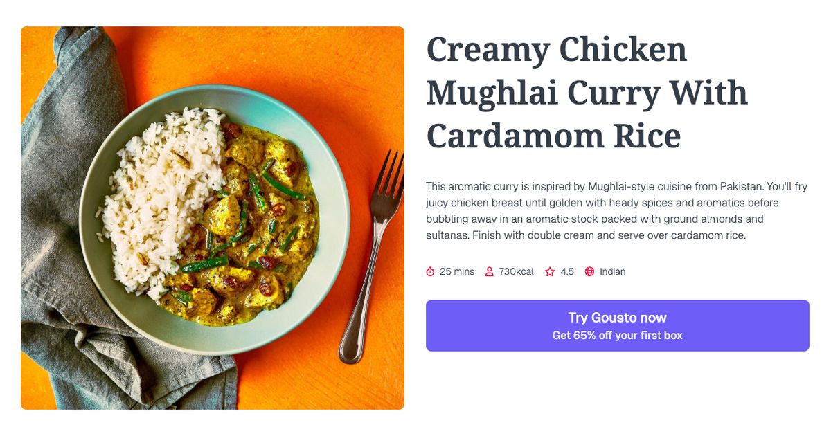Creamy Chicken Mughlai Curry With Cardamom Rice (25 mins) | Gousto ...