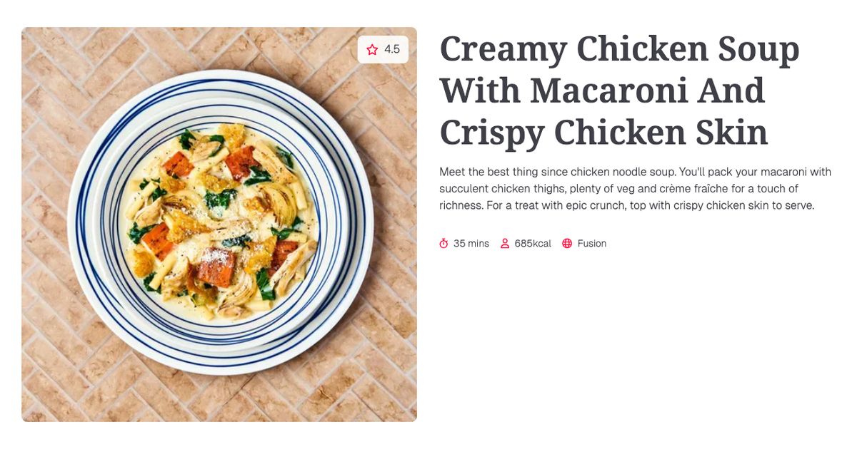 Creamy Chicken Soup With Macaroni And Crispy Chicken Skin (35 mins ...