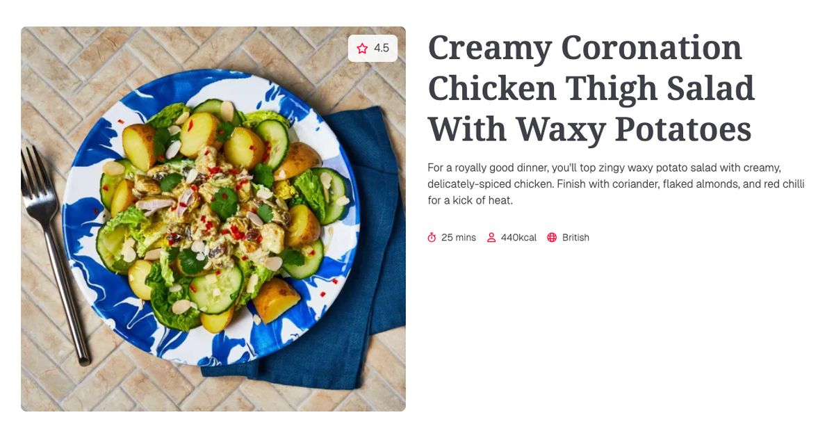 Creamy Coronation Chicken Thigh Salad With Waxy Potatoes (25 mins ...