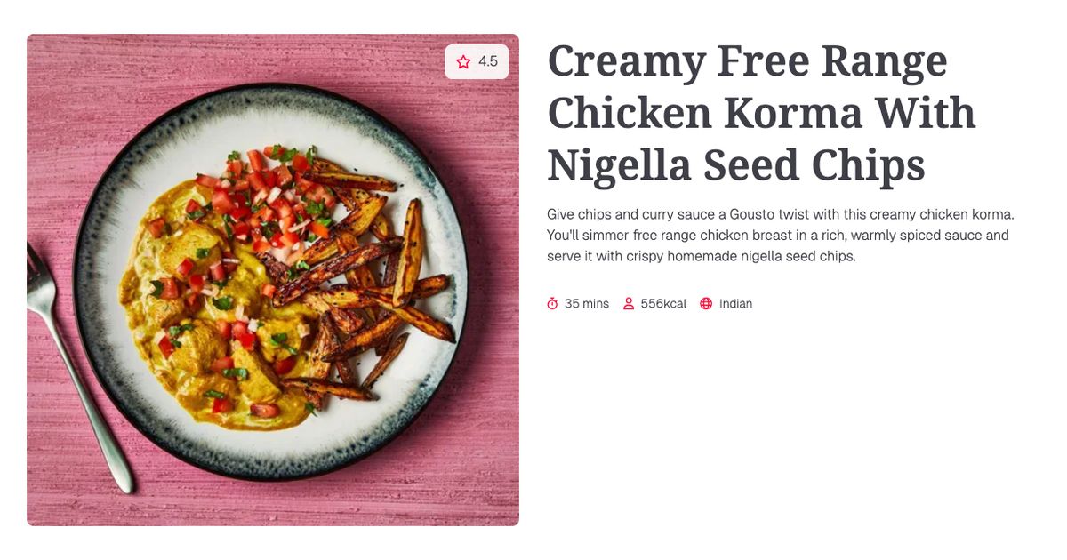 Creamy Free Range Chicken Korma With Nigella Seed Chips (35 mins ...