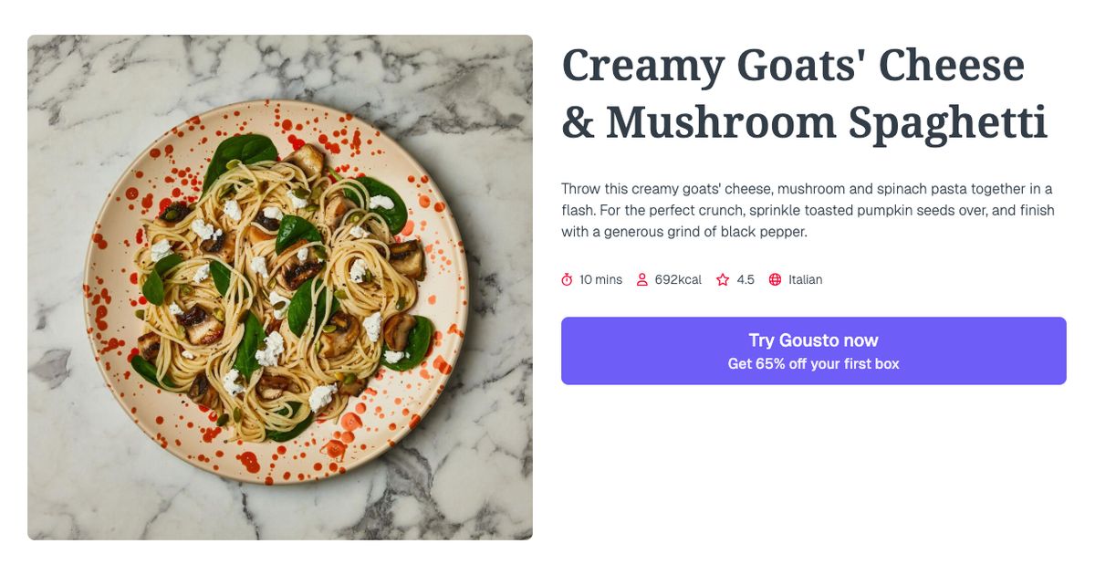Creamy Goats' Cheese & Mushroom Spaghetti (10 mins) | Gousto Recipe Search