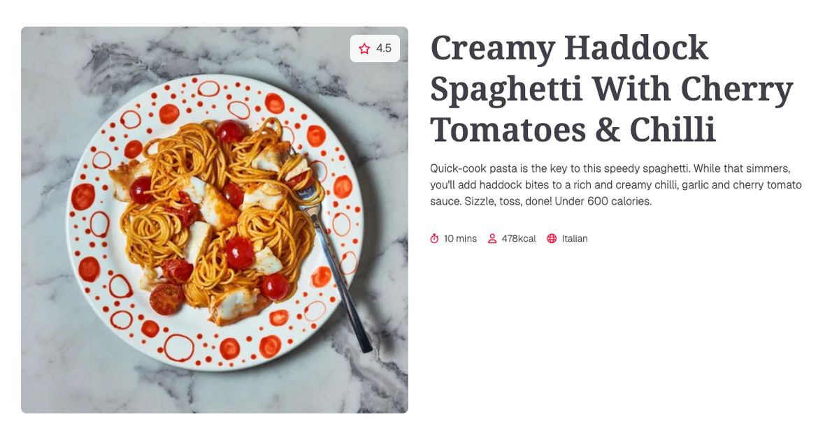 Creamy Haddock Spaghetti With Cherry Tomatoes & Chilli (10 mins ...