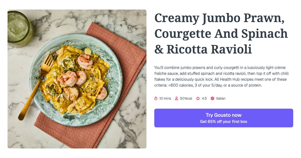 Creamy Jumbo Prawn, Courgette And Spinach & Ricotta Ravioli (10 mins ...