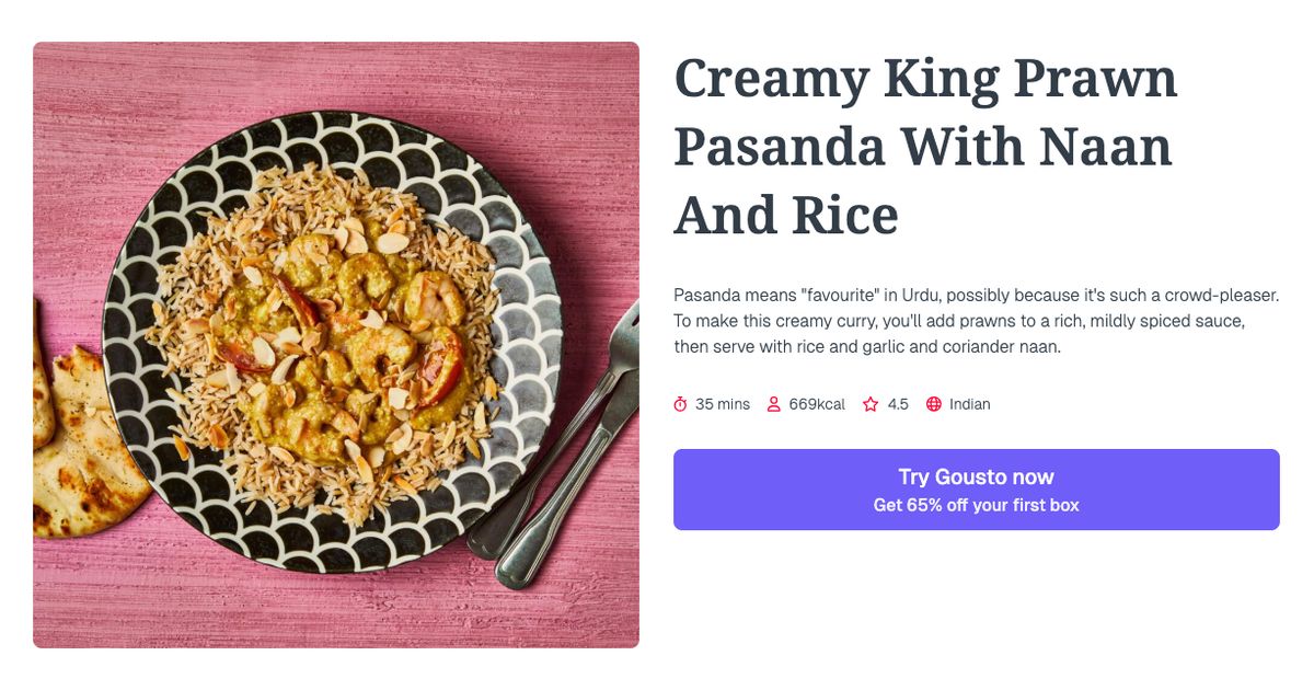 Creamy King Prawn Pasanda With Naan And Rice (35 mins) | Gousto Recipe ...