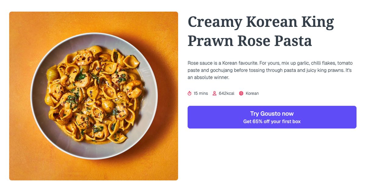 Creamy Korean King Prawn Rose Pasta (15 mins) | Gousto Recipe Search