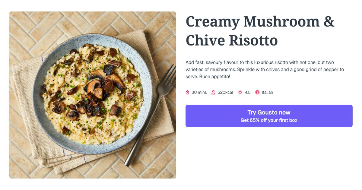 Creamy Mushroom & Chive Risotto (30 mins) | Gousto Recipe Search