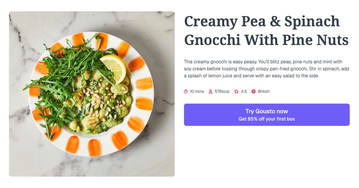 Creamy Pea & Spinach Gnocchi With Pine Nuts (10 mins) | Gousto Recipe Search