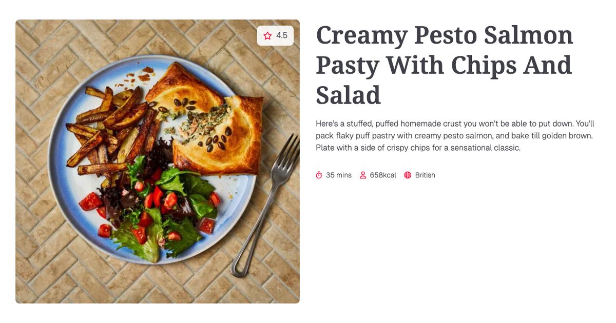 Creamy Pesto Salmon Pasty With Chips And Salad (35 mins) | Gousto ...