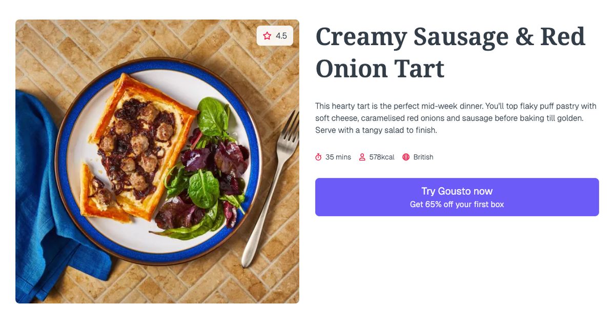 Creamy Sausage & Red Onion Tart (35 mins) | Gousto Recipe Search