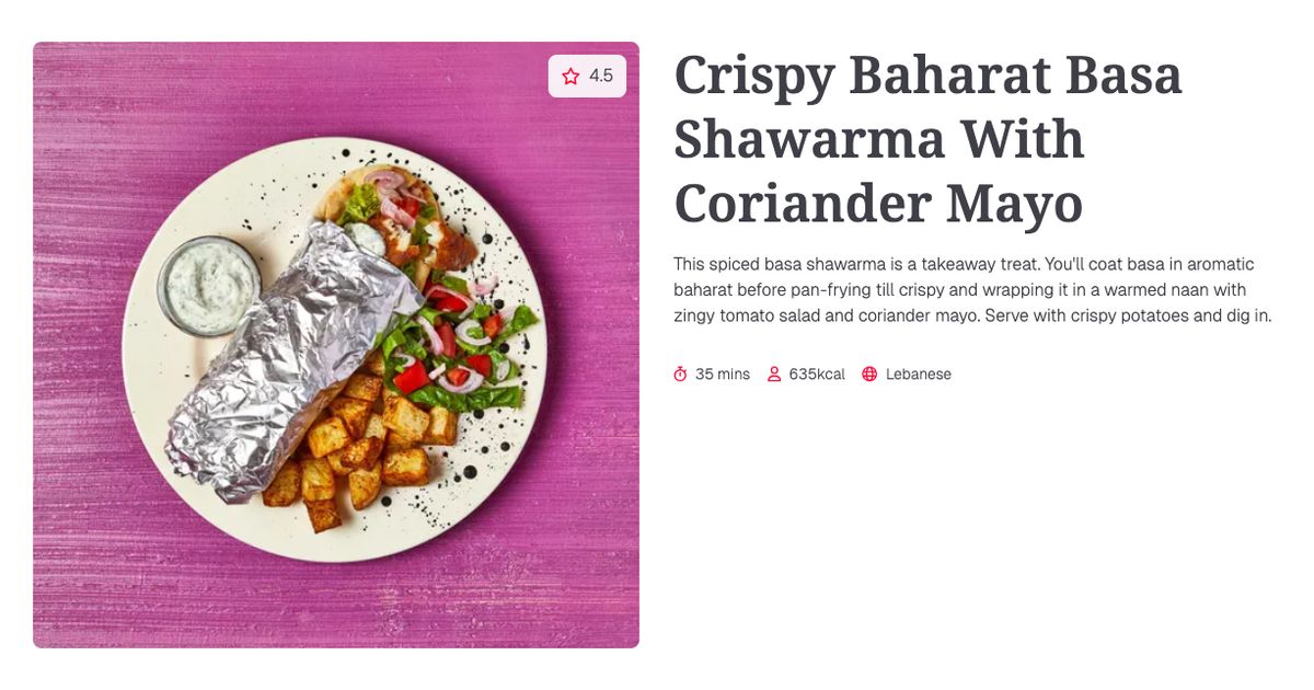 Crispy Baharat Basa Shawarma With Coriander Mayo (35 mins) | Gousto ...