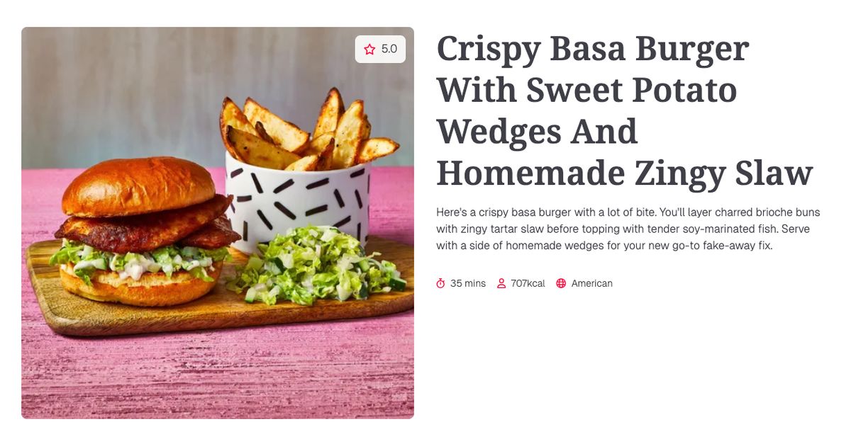 Crispy Basa Burger With Sweet Potato Wedges And Homemade Zingy Slaw (35 ...