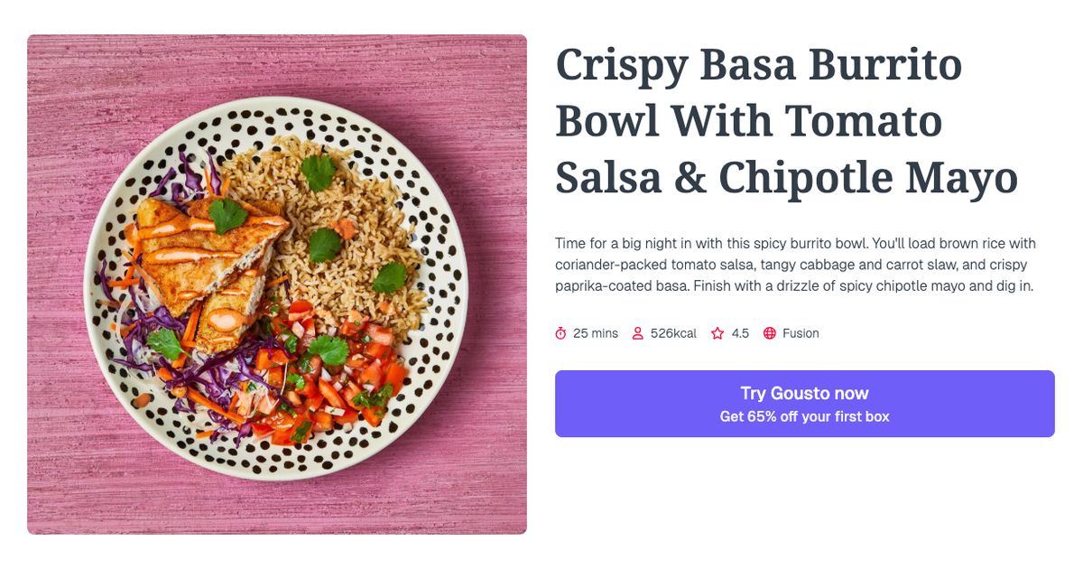 Crispy Basa Burrito Bowl With Tomato Salsa & Chipotle Mayo (25 mins ...