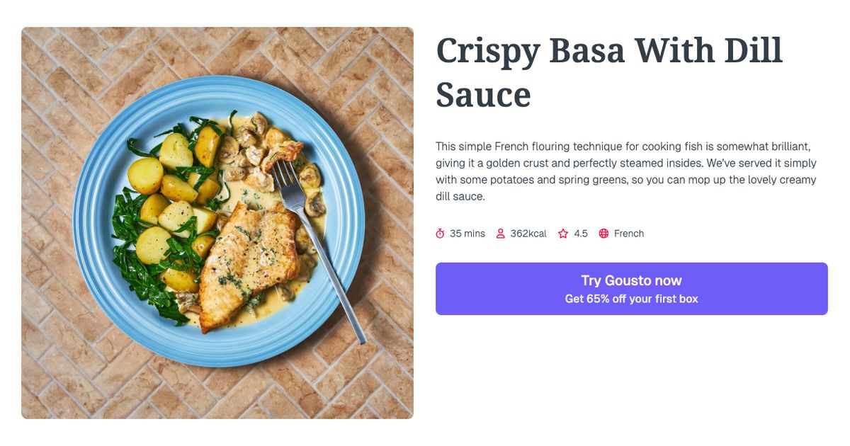 Crispy Basa With Dill Sauce (35 mins) | Gousto Recipe Search