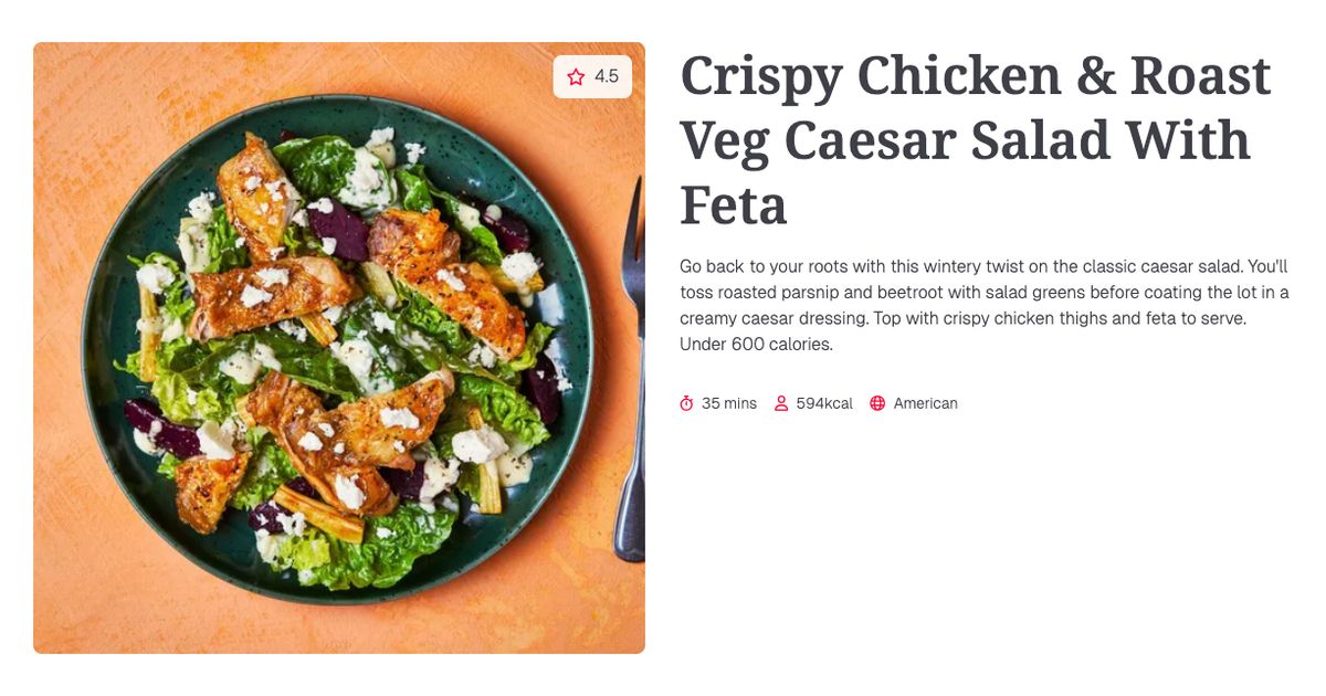 Crispy Chicken & Roast Veg Caesar Salad With Feta (35 mins) | Gousto ...