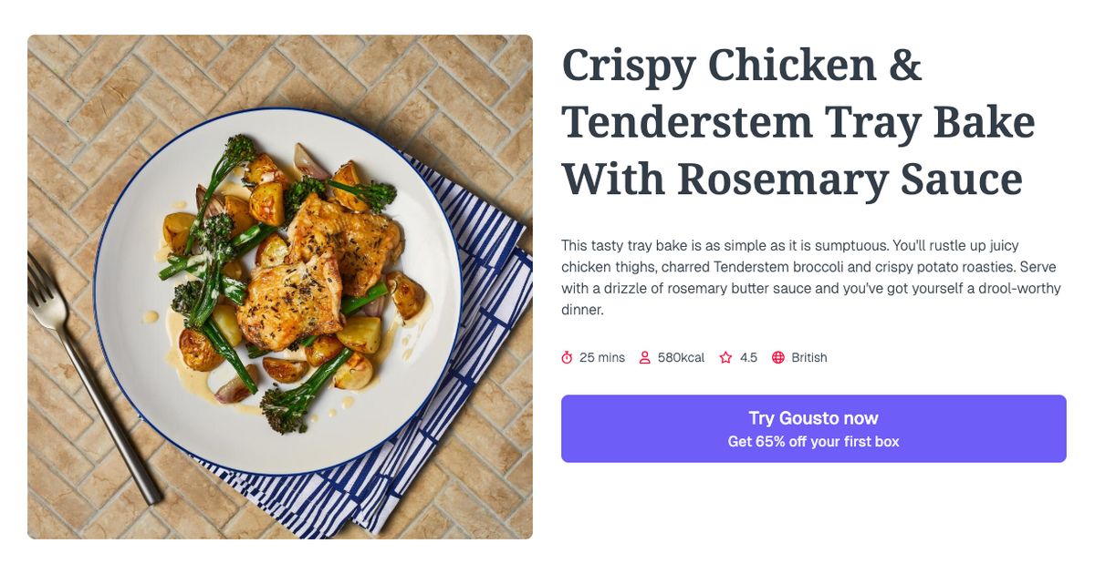 Crispy Chicken & Tenderstem Tray Bake With Rosemary Sauce (25 mins) | Gousto Recipe Search