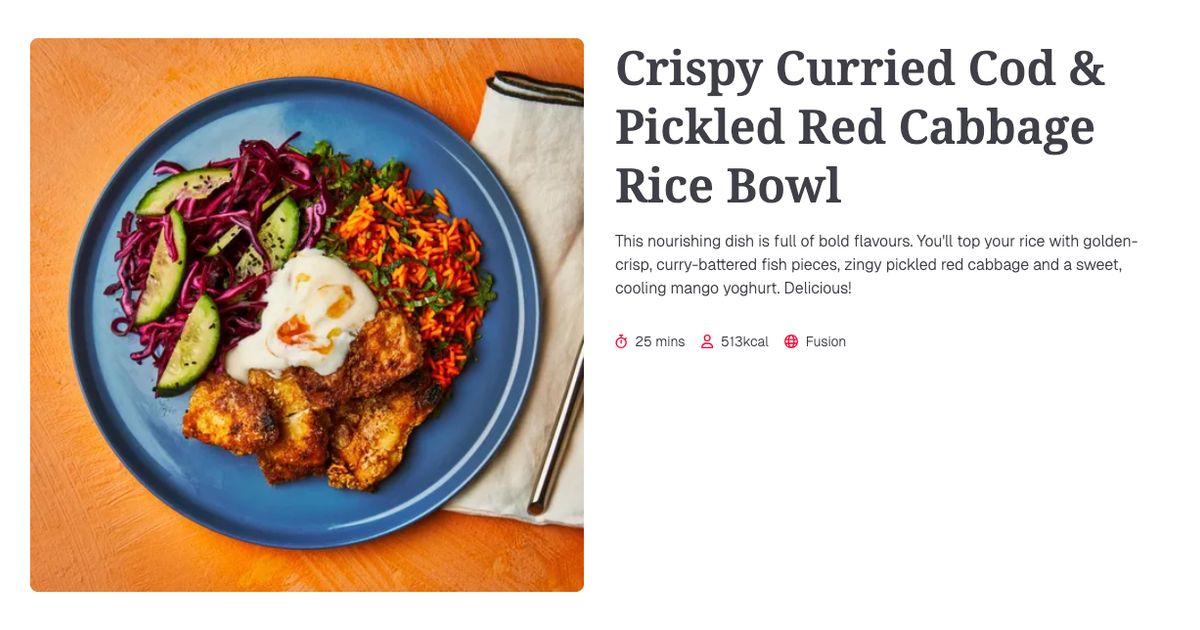 Crispy Curried Cod & Pickled Red Cabbage Rice Bowl (25 mins) | Gousto ...