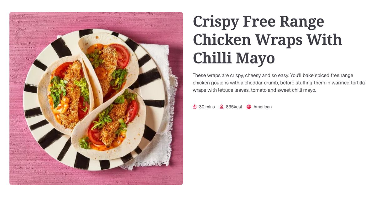 Crispy Free Range Chicken Wraps With Chilli Mayo (30 mins) | Gousto ...
