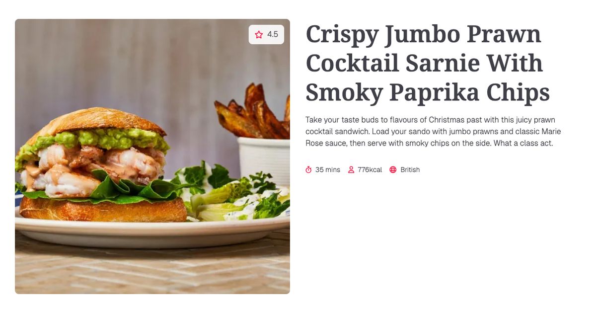 Crispy Jumbo Prawn Cocktail Sarnie With Smoky Paprika Chips (35 mins ...