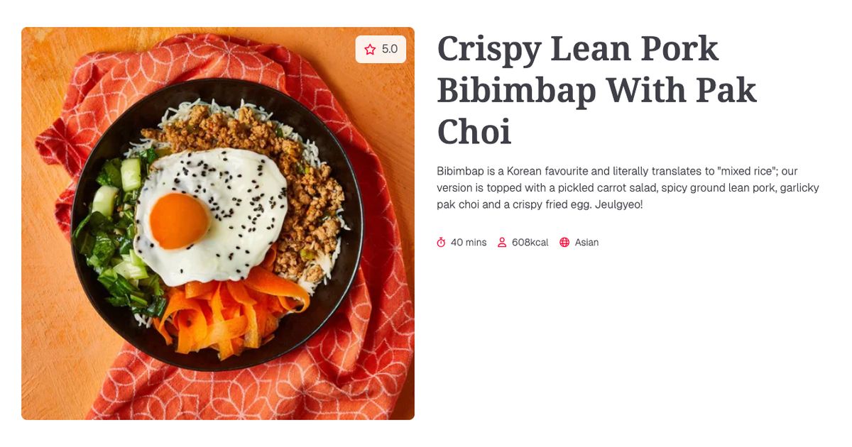 Crispy Lean Pork Bibimbap With Pak Choi (40 mins) | Gousto Recipe Search
