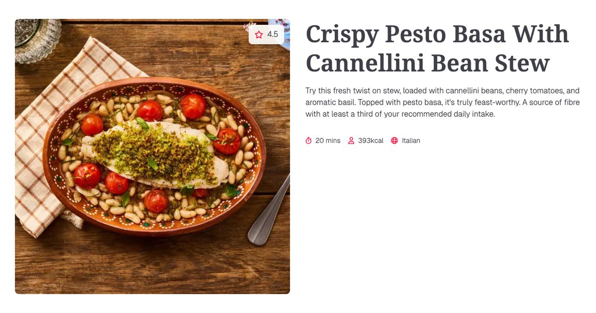 Crispy Pesto Basa With Cannellini Bean Stew (20 mins) | Gousto Recipe ...