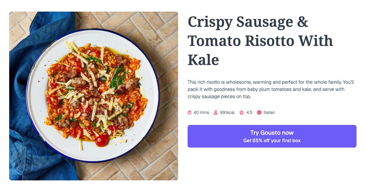 Crispy Sausage & Tomato Risotto With Kale (40 mins) | Gousto Recipe Search