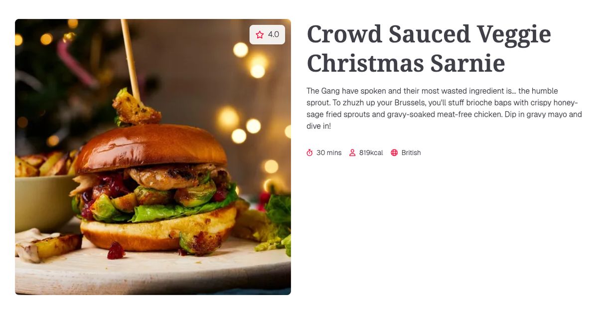 Crowd Sauced Veggie Christmas Sarnie (30 mins) | Gousto Recipe Search