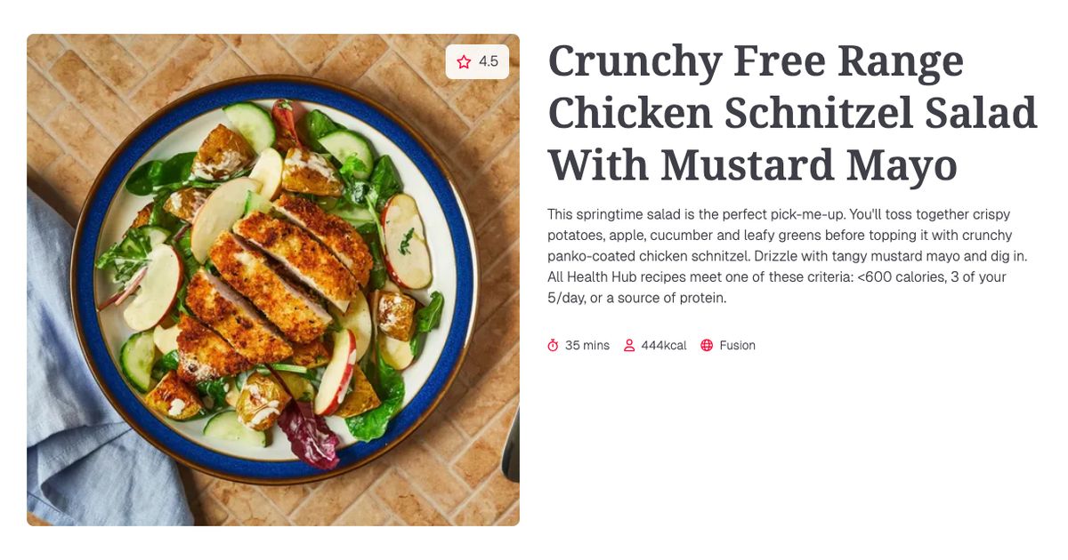 Crunchy Free Range Chicken Schnitzel Salad With Mustard Mayo (35 mins ...