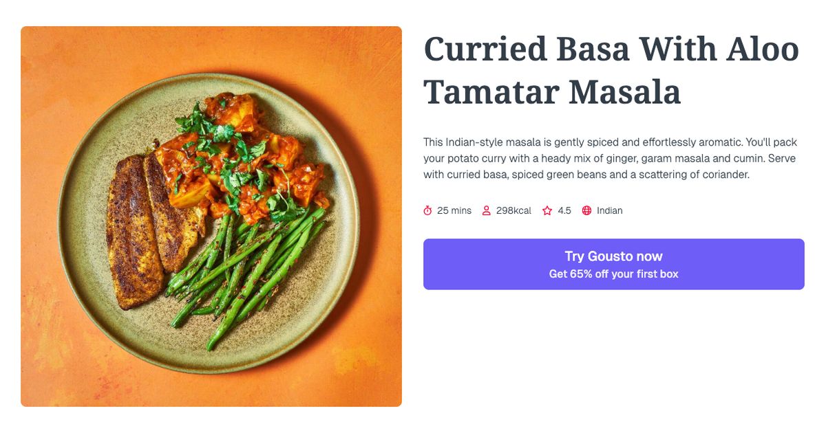 Curried Basa With Aloo Tamatar Masala (25 mins) | Gousto Recipe Search