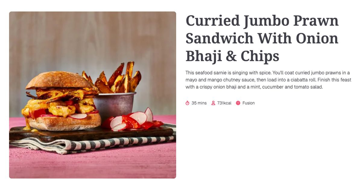 Curried Jumbo Prawn Sandwich With Onion Bhaji & Chips (35 mins ...