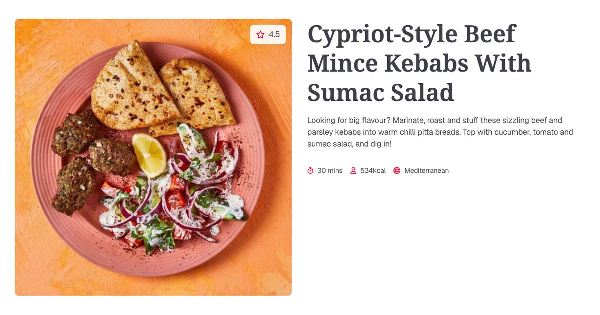 Cypriot-Style Beef Mince Kebabs With Sumac Salad (30 mins) | Gousto ...