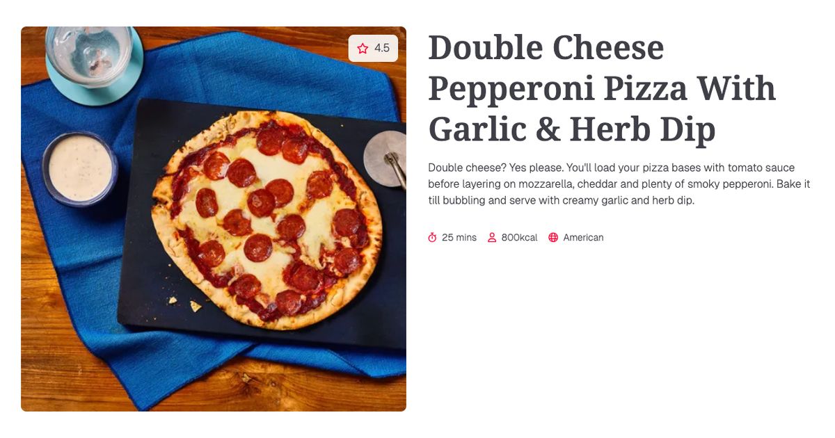 Double Cheese Pepperoni Pizza With Garlic & Herb Dip (25 mins) | Gousto ...