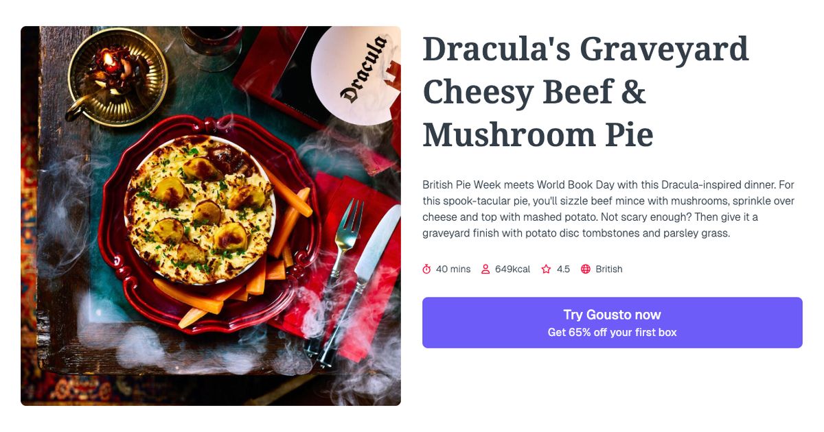 Dracula's Graveyard Cheesy Beef & Mushroom Pie (40 mins) | Gousto ...