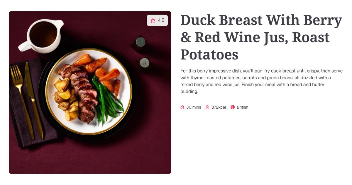 Duck Breast With Berry & Red Wine Jus, Roast Potatoes (30 mins ...