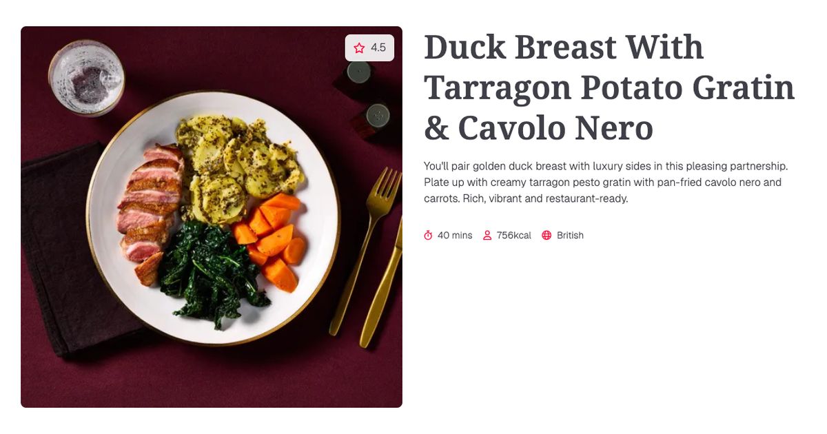 Duck Breast With Tarragon Potato Gratin & Cavolo Nero (40 mins ...