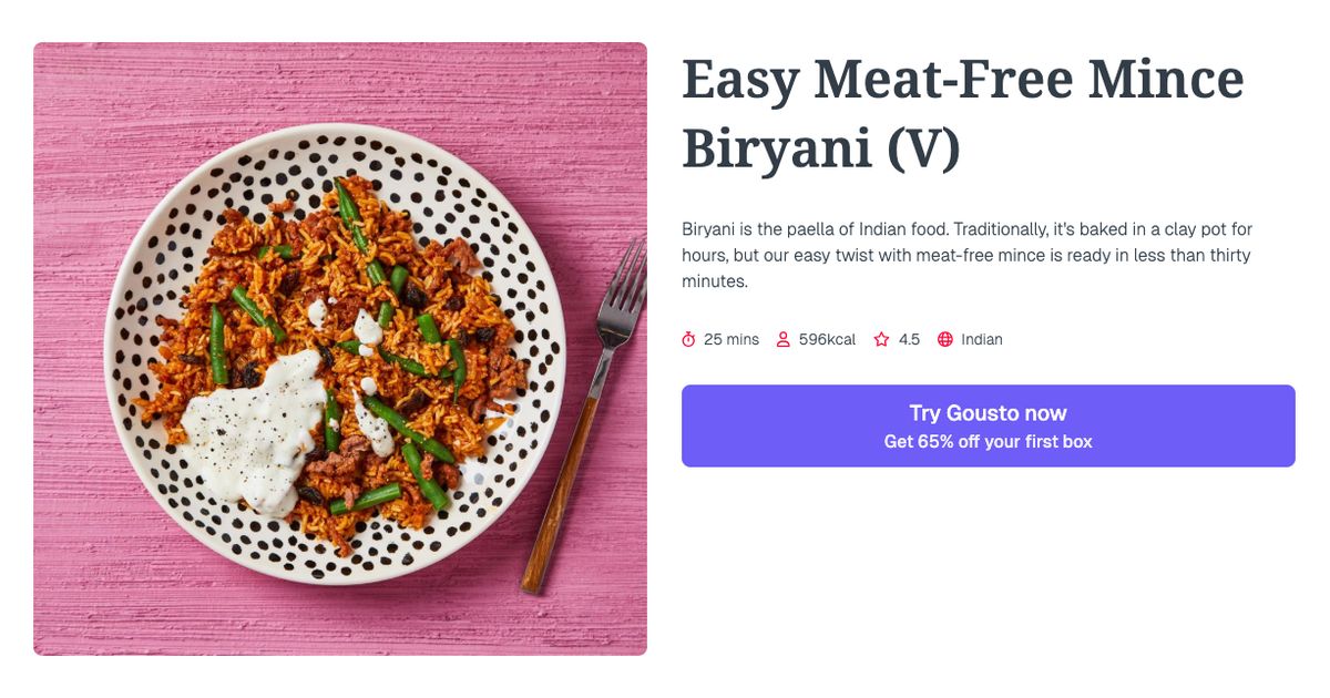 Easy Meat-Free Mince Biryani (V) (25 mins) | Gousto Recipe Search
