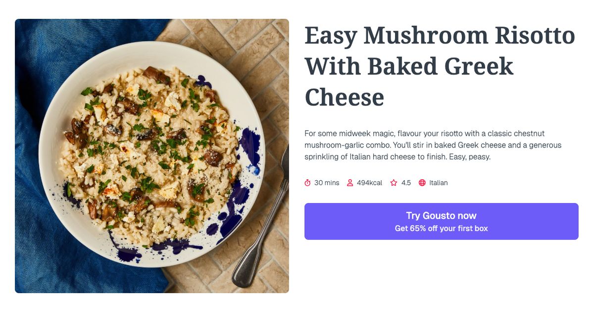 Easy Mushroom Risotto With Baked Greek Cheese (30 mins) | Gousto Recipe ...