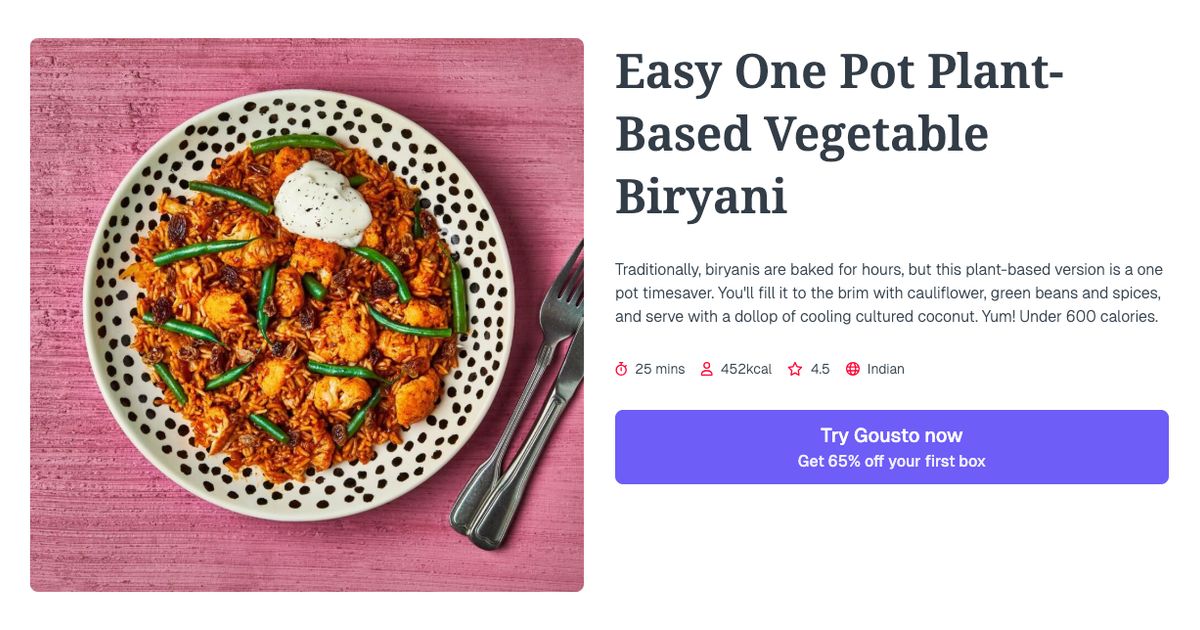 Easy One Pot Plant-Based Vegetable Biryani (25 mins) | Gousto Recipe Search