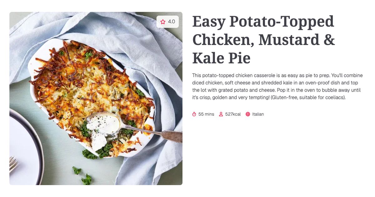 Easy Potato-Topped Chicken, Mustard & Kale Pie (55 mins) | Gousto ...